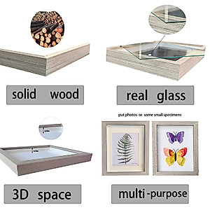 Houstimi 5x7 Shadow Box Frame Grey Picture Frame 4 Pack Photo Frames Made of Solid Wood and Real Glass Deeps 0.6in for Wall Or Tabletop