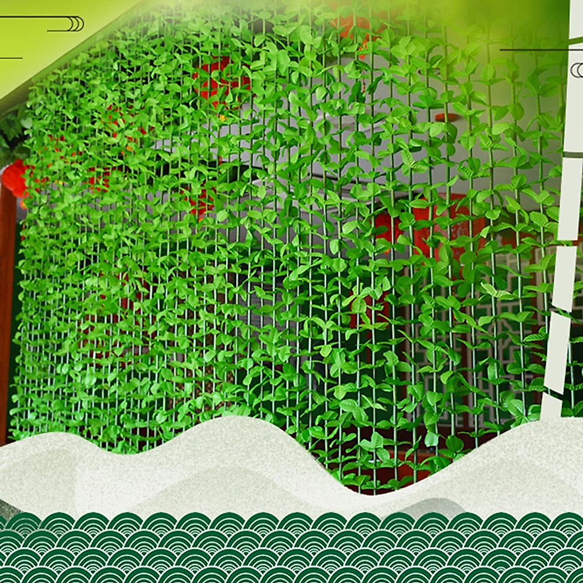 WZNING Leaf Strip Curtains, Artificial Green String Bamboo Bead Curtain Home Decoration Partition for Balconies Wall Garden Pergola, Easy to Install Interior Decoration, Home and Kitchen Decoration