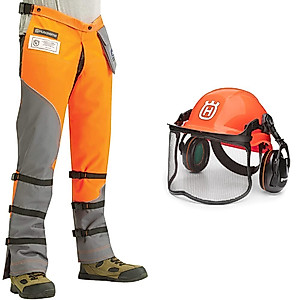Husqvarna unisex adult 36-38 In. Orange/Gray Tech. Technical Chaps, Orange, 36 to 38-Inch US & Husqvarna 592752601 Forest Head Protection Helmet , Orange