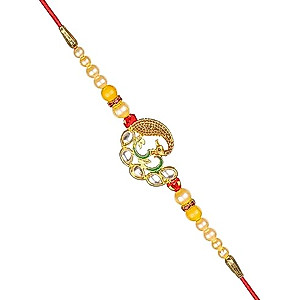 CHERKRAFT Rakhi for Brother Thread for Men/Boy Raksha Bandhan Peacock Design Rakhi with Pearls (Design 6)