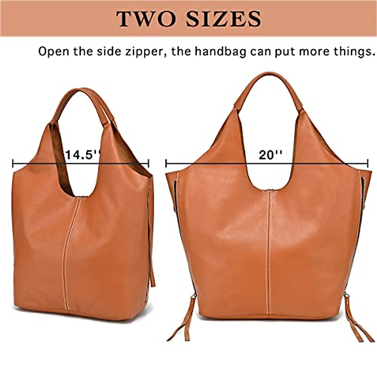 Soft Genuine Leather Tote Bag Womens Top Handle Handbags Quality Multi-function Hobo Shoulder Bag and Travel Lady Purses (Brown)