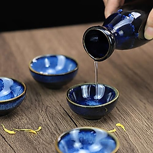 Sizikato 5PCS Kiln-Change Ceramics Sake Set Include 1PCS Sake Bottle and 4PCS Sake Cups
