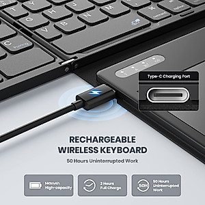 GEODMAER Foldable Bluetooth Keyboard, Portable Full Size Folding Keyboard with Large Touchpad, Numeric Keypad, PU Leather, Wireless Travel Keyboard for Windows iOS Android Mac(Sync up to 3 Devices)