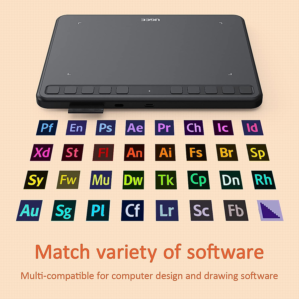 UGEE S640 Graphics Drawing Tablet, Digital Draw Art Pad with Pen Battery-Free Stylus Tilt Function 8192 Levels Pressure Sensitivity 10 Express Keys for Mac, Windows PC and Android