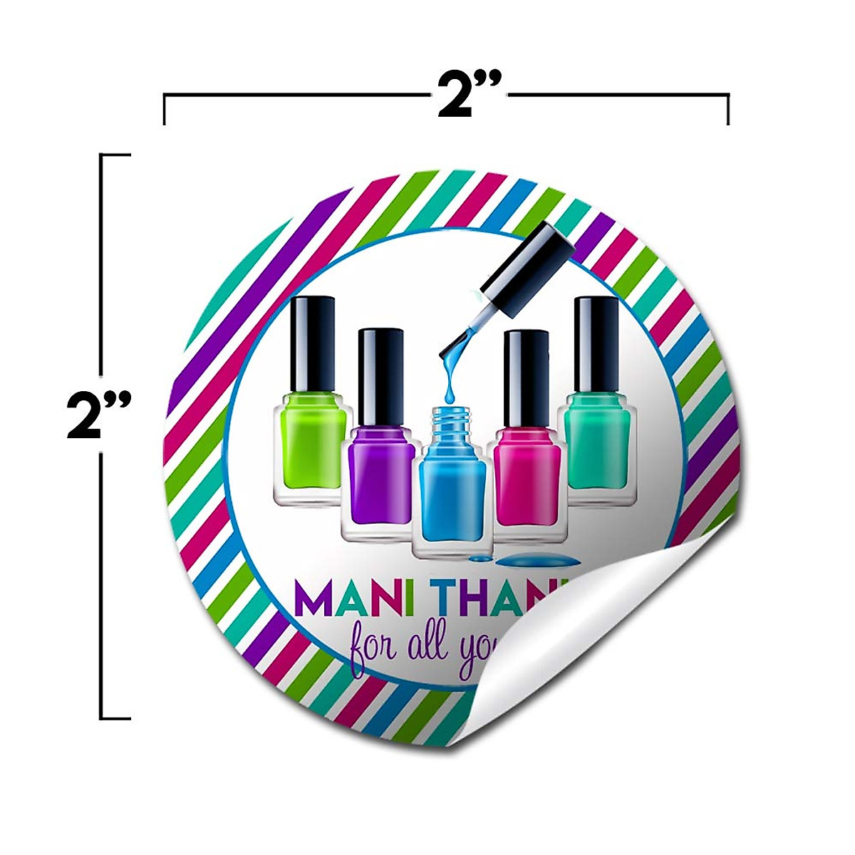 “Mani Thanks” Teacher, Staff, or Employee Appreciation Thank You Sticker Labels, 40 2" Party Circle Stickers by AmandaCreation, Great for Envelope Seals & Gift Bags