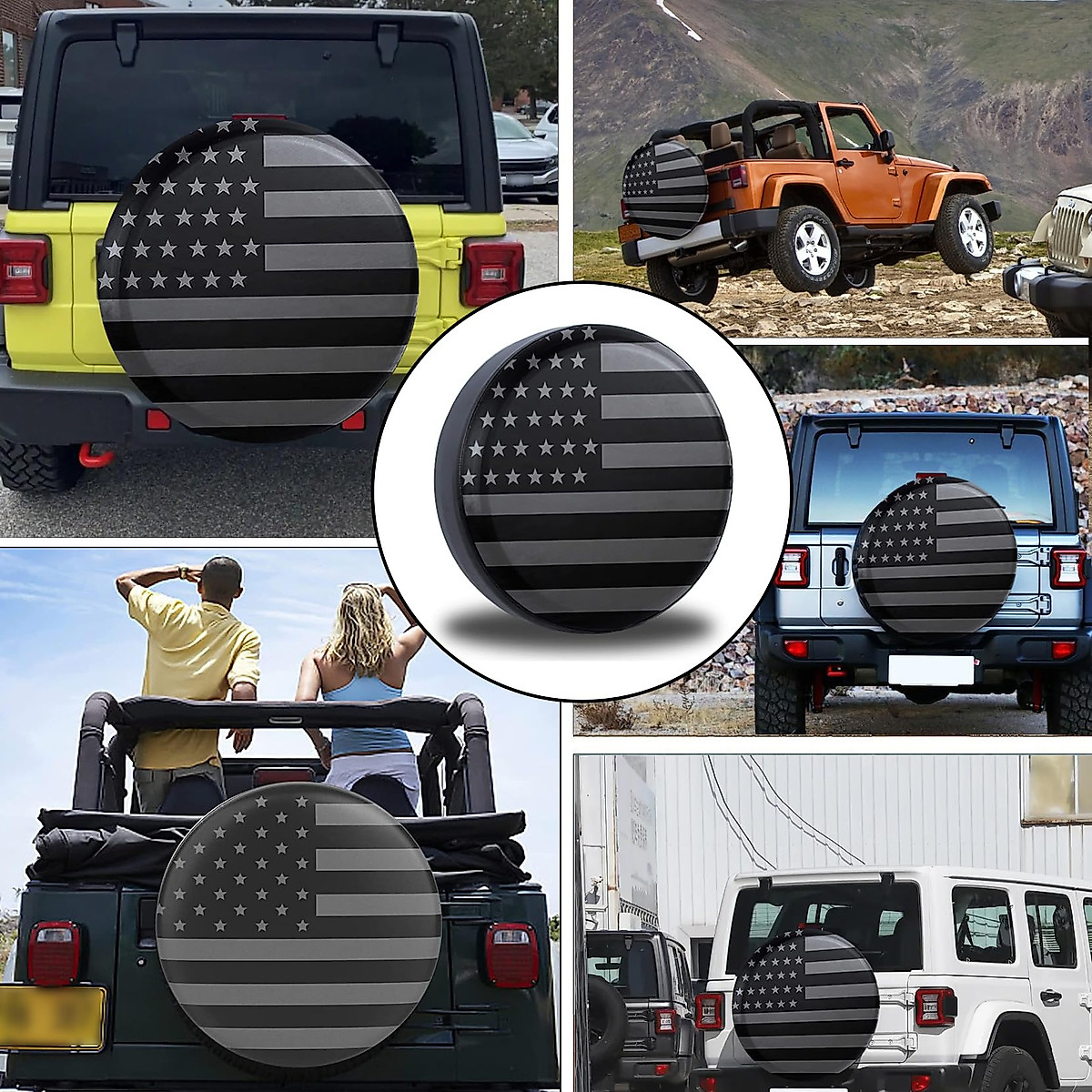 gunhunt 1 PC American Flag Pattern Tire Cover, 16" Car PVC Spare Tire Cover, Spare Tire Waterproof Protective Cover, Applicable to Most Cars, Trucks, SUVs, Trailers (Black)