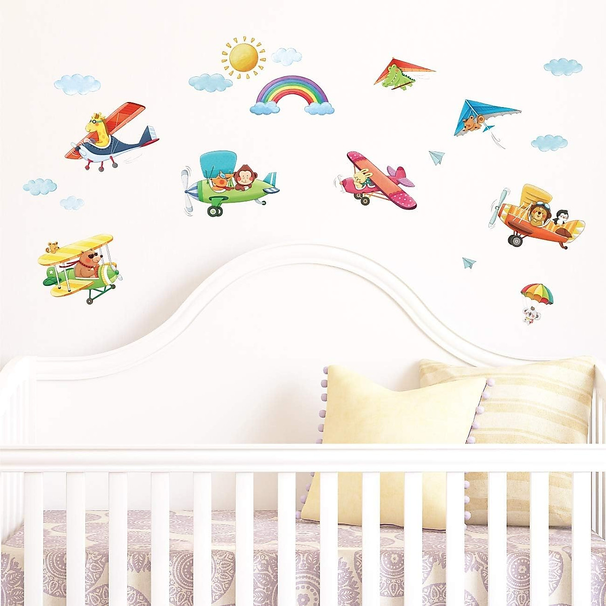 DECOWALL DS-8026 Animal Airplanes Kids Wall Stickers Wall Decals Peel and Stick Removable Wall Stickers for Kids Nursery Bedroom Living Room (Small) d?cor