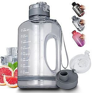 WVX Half Gallon Water Bottles - Leakproof Large BPA-Free Water Jug - Motivational Water Bottle with Time Marker, Wide-mouth for Sports Gym Travel Men Women (2.2L, Clear, 72 Ounce)