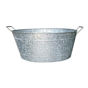 Benjara BM195212 9 x 15 x 21 in. Embossed Design Oval Shape Galvanized Steel Tub with Side Handles, Silver - Small