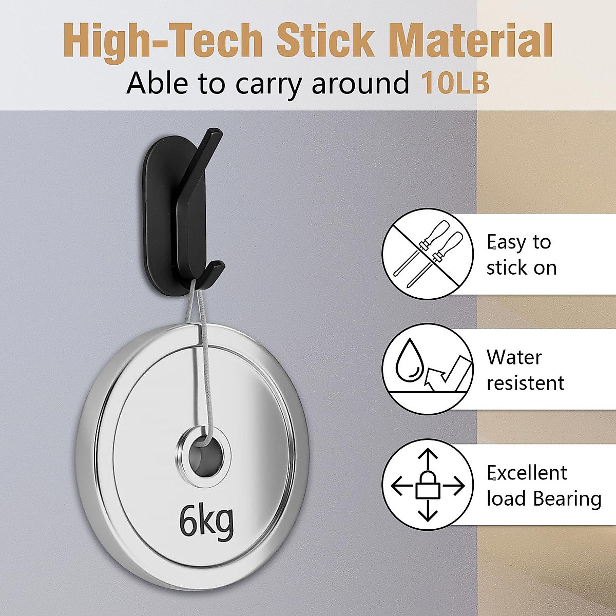 Self Adhesive Hooks for Wall, 4 Pack Wall Hooks for Hanging Coat Door Hook Towel Racks for Bathroom Stainless Steel Shower Heavy Duty Robe Hook for Towel, Coat, Robe, Cloth, Hat (Black)