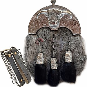 Scottish Kilt Full Dress Sporran Buffalo Cantel Sporran Antique Unique Buffalo.460 (Chrome Buffalo Grey Goat)