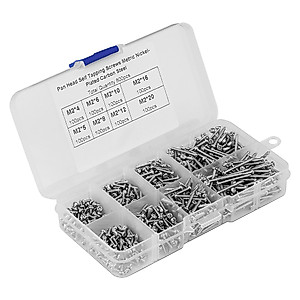 800pcs M2 Cross Drive Pan Head Self-Tapping Screws Woodworking Fastener with Box