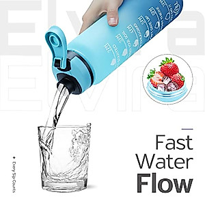 Elvira 32oz Large Water Bottle with Motivational Time Marker & Removable Strainer,Fast Flow BPA Free Non-Toxic for Fitness, Gym and Outdoor Sports-Black