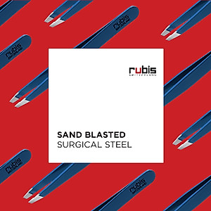 Rubis Classic Stainless Steel Slanted Tweezers for Precise Eyebrows and Hair Removal, 1K109, Made in Switzerland, Blue