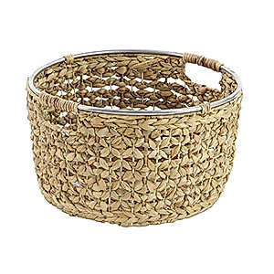 Deco 79 Seagrass Handmade Storage Basket with Metal Handles, Set of 3 15", 17", 19"W, Light Brown