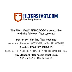 Filters Fast FF10GAC-20 Compatible Replacement for Pentek GAC-10 Carbon Water Filter Cartridge 2.87x9.75 inch