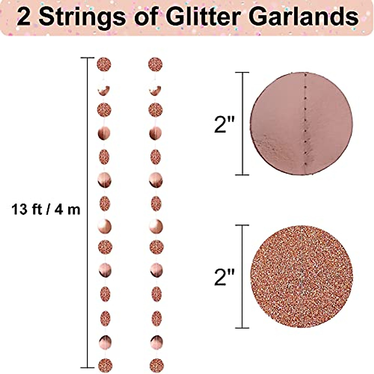 Rose Gold Party Decorations, Tissue Pom Poms, Paper Lanterns, Honeycomb Ball, Paper Circle Dots Garlands, 13 Pcs Hanging Party Supply Set for Wedding Bridal Shower Baby Shower Birthday - Rose Gold