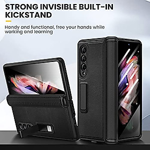 Ruky for Samsung Galaxy Z Fold 3 Full Body Case, Magnetic Kickstand, Hinge Protection, Built-in Screen Protector PU Leather Stand Case for Samsung Galaxy Z Fold 3 5G, Black