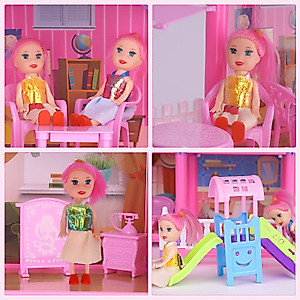 Dollhouse Toy House with Accessories and Furniture, Kids Dollhouses for Girls DIY Doll House Kits with 126 Little Pieces,Dreamhouse Gift for 3 4 5 6 Years Old Toddler Girls (5 Rooms and 1 Balcony)