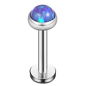 Ruifan 4mm Opal Jeweled Internally Threaded Stainless Steel Labret Monroe Lip Ring Tragus Helix Earring Stud 16G 5/16" 8mm 4PCS