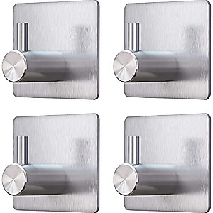 Towel Hooks Bathroom Coat Robe Hook，No Punch Heavy Duty Waterproof Hanging Cap Adhesive Hook for Bathroom, Bedroom, RV & Kitchen - 4 Pieces (Sliver)