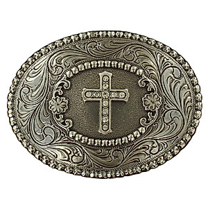 Nocona Women's Rhinestone Cross Belt Buckle Silver One Size