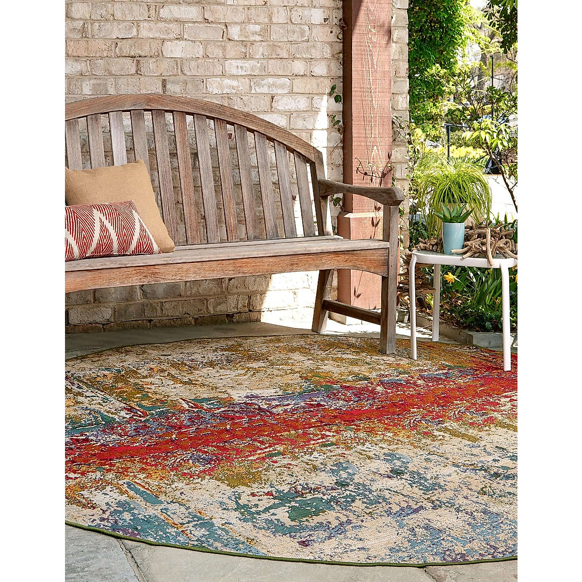 Unique Loom Outdoor Modern Collection Area Rug - Crumpled (3' 3" Round, Multi/ Gold)