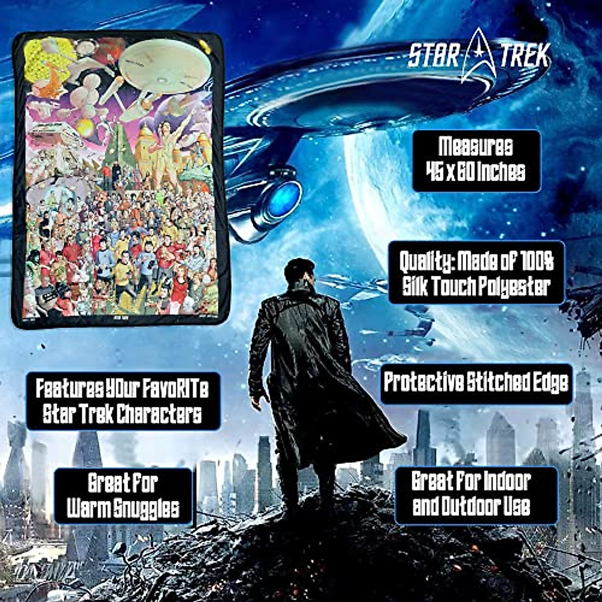 Star Trek The Original Series Cast Fleece Softest Throw Blanket| Measures 60 x 45 Inches