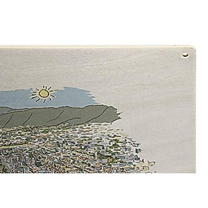 Santa Monica Pier Line Drawing Birch Wood Wall Sign (10x15 Rustic Home Decor, Ready to Hang Art)