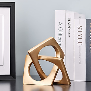 Modern Geometric Sculpture Gold Knot Statue Decor, Home Gold Bookcase Centerpiece jax Decorative, Geometric Tabletop Sculpture and Figurines, For Golden Home Decor Accent, Cube Decorative Ornaments