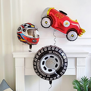 Race Car Balloons 10pcs Motor Speedy Race Car,Helmet Checkered Balloons and Wheel Tire Balloons for Boys Two Fast Birthday Party Decorations
