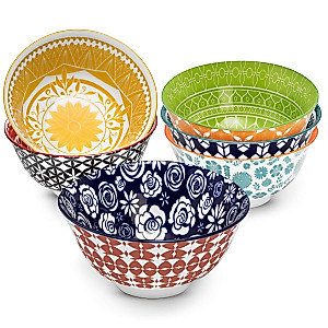 Annovero Cereal Bowls, Pasta Bowls. Cute and Colorful Porcelain Dishes for Kitchen, Microwave and Oven Safe. Bundle