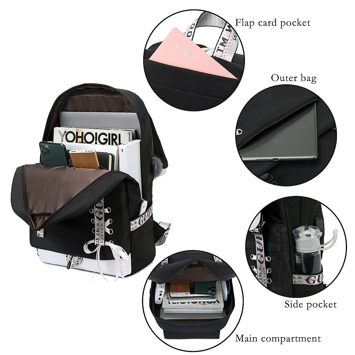 GUIVITU Backpacks for Girls Schoolbag for Kids 6-12 years Teens Bookbag Children Waterproof Rucksack with Pencil Case Sets