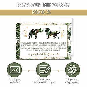 Paper Clever Party Tropical Jungle Baby Shower Thank You Cards with Envelopes - 25 Pack - Blank Notes with Prefilled Message for Gender Neutral Gifts - Royal Green and Gold 4x6 Stationery Set