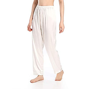 Wantschun Womens Satin Silk Sleepwear Long Pajamas Pants Nightwear Loungewear Pj Bottoms Trousers White US Size XL