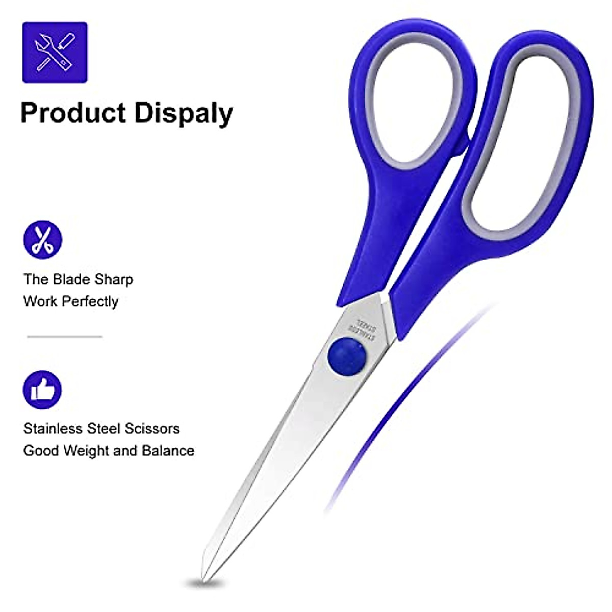 Scissors, BURVAGY 8" Scissors,Ultra Sharp Multipurpose Blade Shears,Comfort-Grip Handles, Sturdy Sharp Scissors for Office Home School Sewing Fabric DIY Craft Supplies,10-Pack