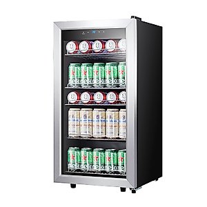 Kalamera Mini Beverage Refrigerator Freestanding- 120 Cans Capacity Beverage Cooler- for Soda, Water, Beer or Wine - For Kitchen or Bar with Whit Interior Light