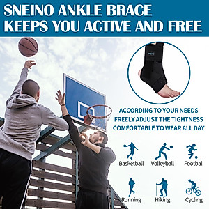 SNEINO Ankle Brace for Women & Men - Ankle Brace for Sprained Ankle, Ankle Support Brace for Achilles,Tendon, Sprain, Injury Recovery, Lace up Ankle Brace for Running, Basketball, Volleyball(Large)