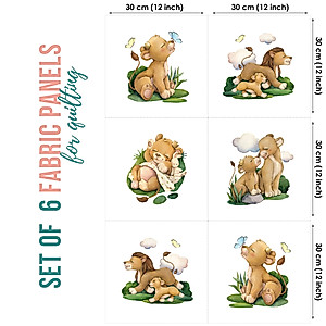 UNIQUE Lion Fabric Panel Set (6 Panels, 12x12in Each), Quilting Panels, Baby Quilt Panels, Cotton Baby Panels, Blanket Panel, Cotton Sateen Fabric Panels for Quilting