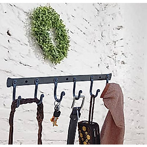 BOSKY Coat Rack Wall Mounted Heavy Duty Wrought Iron 6 Large Coat Hooks Rail | Home Decor No Rust Hooks for Hanging Clothes,Purses,Jacket,Hats,Towel (Rustic Silver)