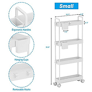 2 Pack 4 Tier Slim Storage Cart, Bathroom Organizer Laundry Room Organization Rolling Utility Cart with Wheels, Mobile Shelving Unit Slide Out Cart for Pantry Bathroom Kitchen Office Narrow Places
