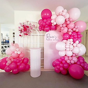 RUBFAC Hot Pink Balloons Different Sizes 105pcs 5/10/12/18 Inch for Garland Arch, Latex Party Balloons for Wedding Birthday Baby Shower Anniversary Valentine's Day Princess Theme Party Decoration