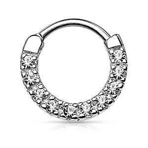 Forbidden Body Jewelry 16g 10mm Rounded Top Pave Clear CZ Tiny Clicker Hoop for Septum and Cartilage Piercings