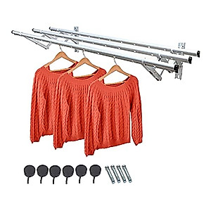XMCX Extendable Folding Airer Clothes Drying Rack Wall Mounted Retractable Laundry Washing Cloth Line Bathroom Towel Rack Bar Easy Storage