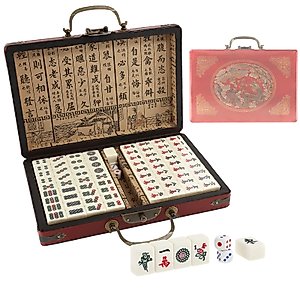 IRONWALLS Chinese Majong Set, 146PCS Mahjong Tile Set with 1” Majongg Tiles, 2PCS Dice & Wooden Carrying Case Box, Complete Majong Game Sets for Travel Party Family Game