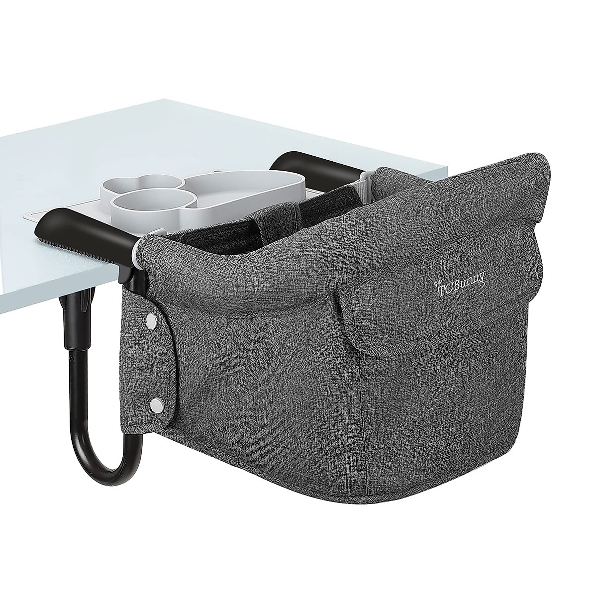 Hook On Chair with Tray, Fold-Flat Storage and Tight Fixing Clip on High Chair, Portable Baby Feeding Seat, High Chair for Home and Travel (Grey)