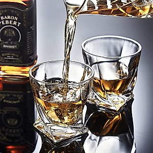 Mfacoy Old Fashioned Whiskey Glasses Set of 4 (2 Crystal Bourbon Glasses, 2 Round Big Ice Ball Molds 11 Oz Rocks Glass with Gift Box, Barware for Scotch Cocktail Rum Vodka Liquor, Gifts for Men