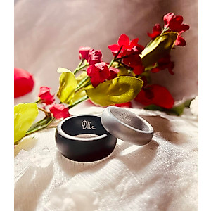 AERA CUSTOMIZED His & Hers Silicone Wedding Band Set - Engrave Any Text, Symbol, Image - Ships Next Day