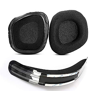 YunYiYi Replacement Ear Cushion Headband Ear Cups Compatible with Corsair Void & Corsair Void Pro Wired & Wireless Gaming Headsets 7.1 Memory Foam Ear Cover Repair Parts (Fabric Foam+Headband)