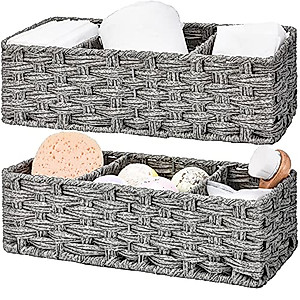 GRANNY SAYS Toilet Tray Tank Topper, Wicker Baskets for Storage, Set of 2 Waterproof Bathroom Baskets for Organizing, Gray Bathroom Organization Baskets, 14 ¼'' x 6'' x 4 ¼''